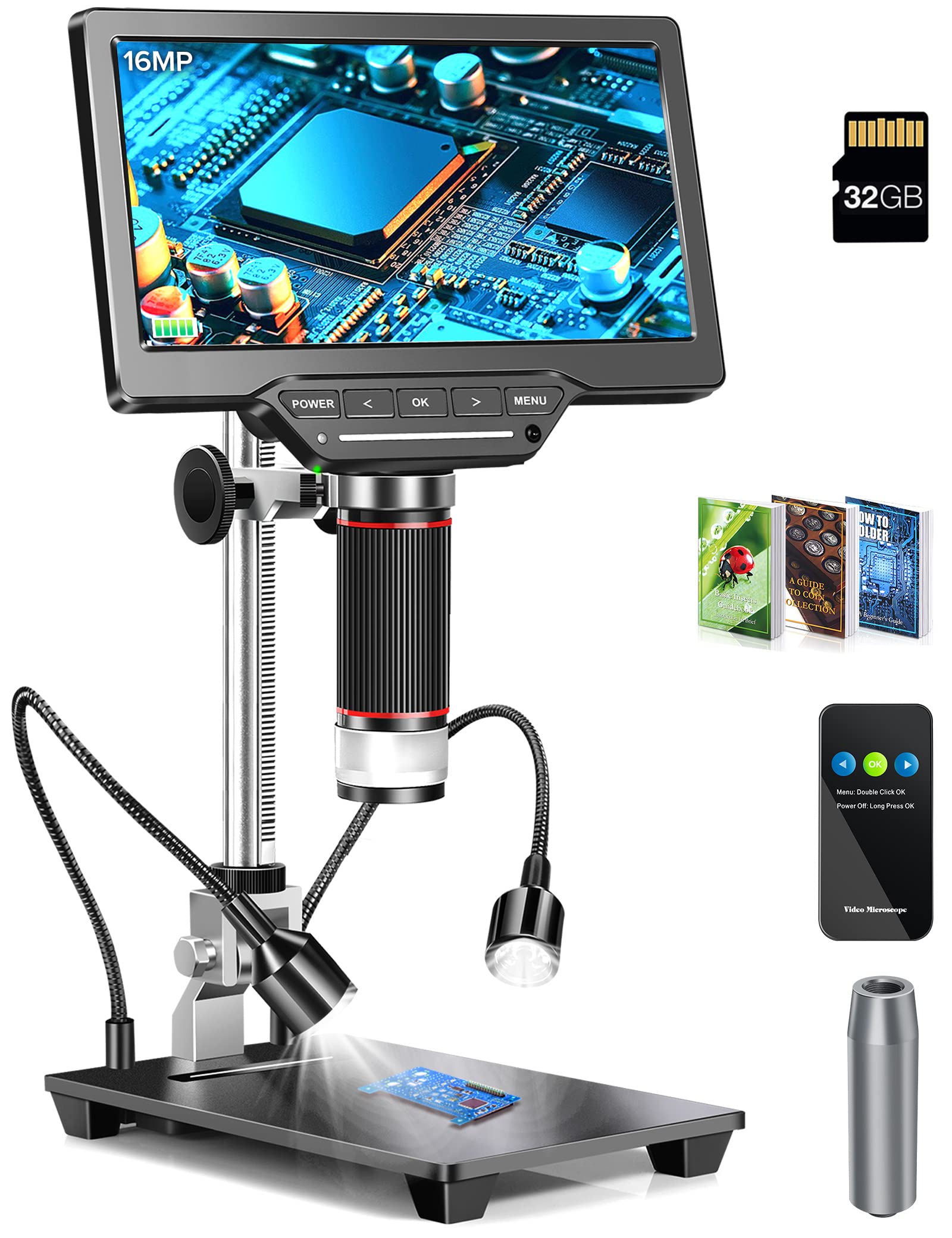 Dcorn Digital Microscope – 7 inch HDMI LCD Coin Microscope with 4.7 inch Extension Tube – 1300X 16MP Soldering Microscope Camera – Microscope for Adults with Touch Control LED Lights, (HDMI 7 INCH)