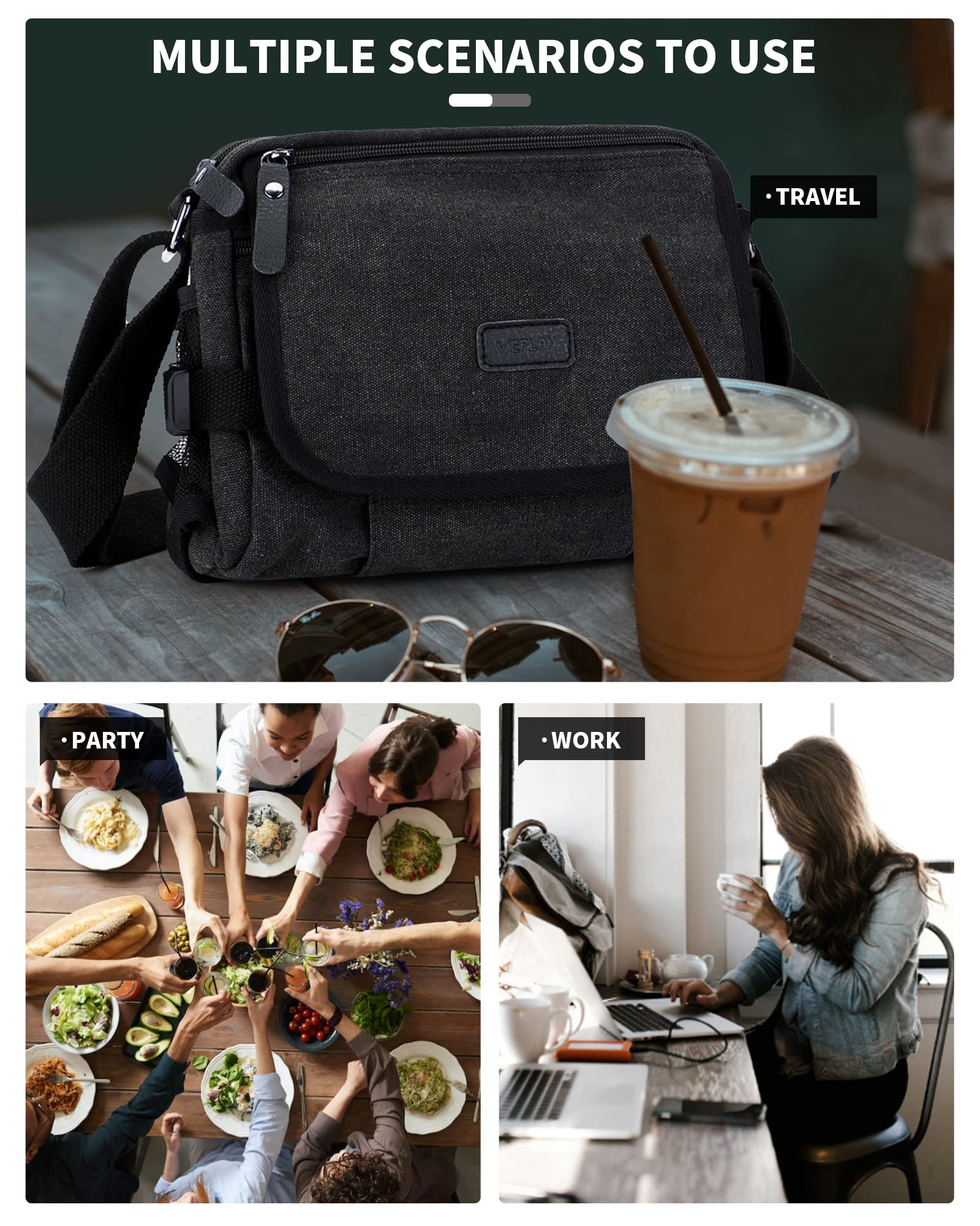 Canvas Satchel Bag men,Classic small Messenger Bag for Men,Crossbody Bag Aesthetic small,Unisex Classic Canvas Shoulder Bag for women, Bookbag for Work,black.
