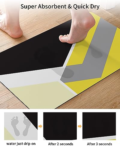 Gogobebe Super Absorbent Diatom Mud Mat Abstract Yellow Geometric Texture Quick-Drying Thin Bath Mat Non-Slip Bathtub Mat Anti-Skid Rubber Bathroom Shower Mat 16x24in