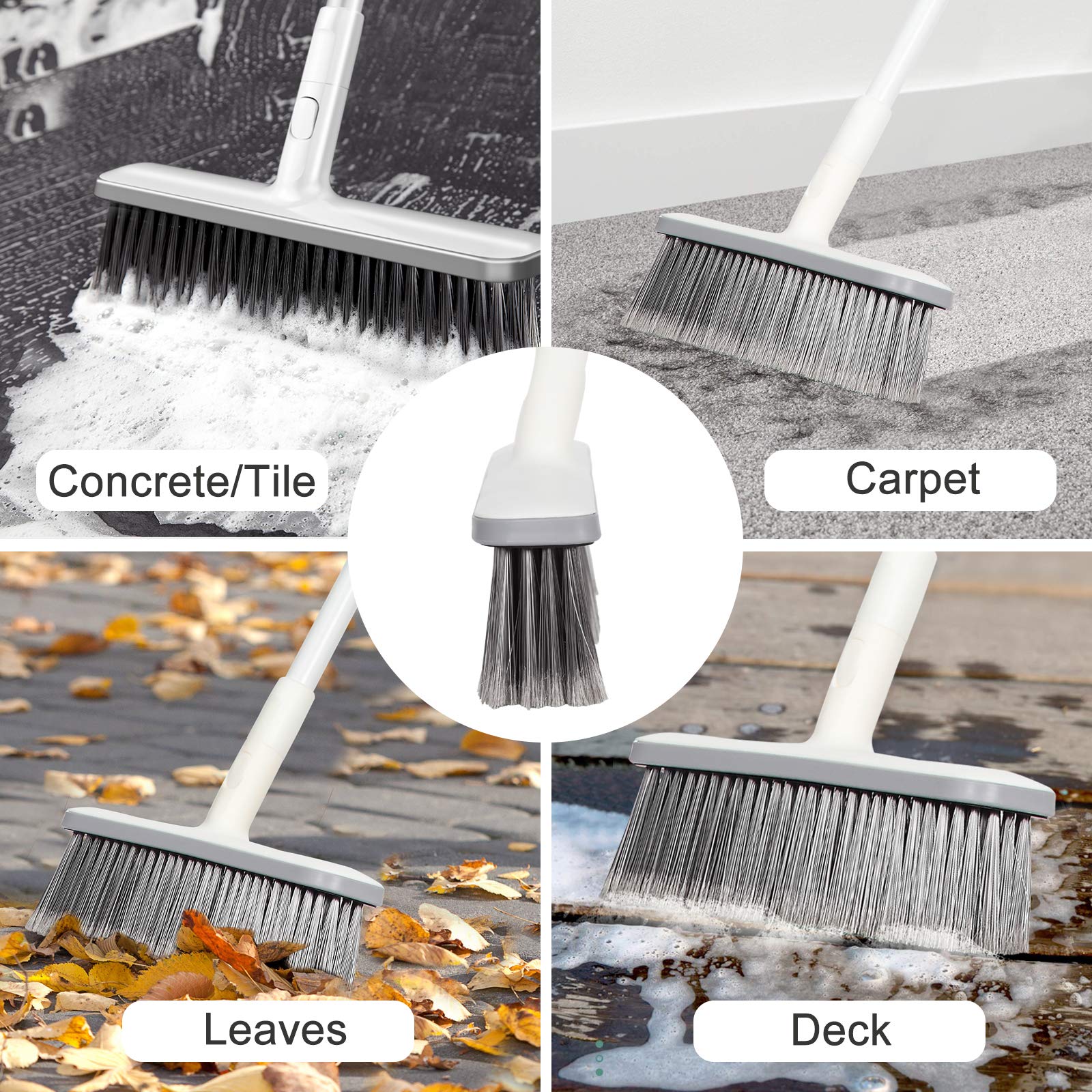 BOOMJOY Outdoor Push Broom, Soft Carpet Brush for Pet Hair, Kitchen Broom with 50" Iron Long Handle, for Garage, Deck, Carpet, Bathroom, Boat, Concrete, Tile, Wall, Patio