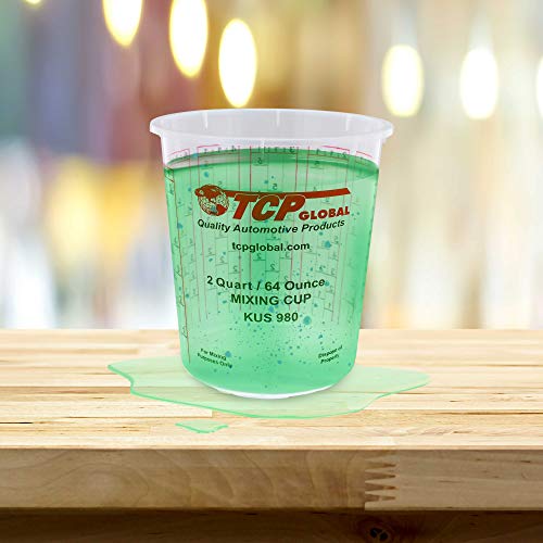 Custom Shop - Pack of 12-64 Ounce Graduated Paint Mixing Cups (2 Quarts) - Cups Have Calibrated Mixing Ratios on Side of Cup - Cups Hold 80-Fluid Ounces