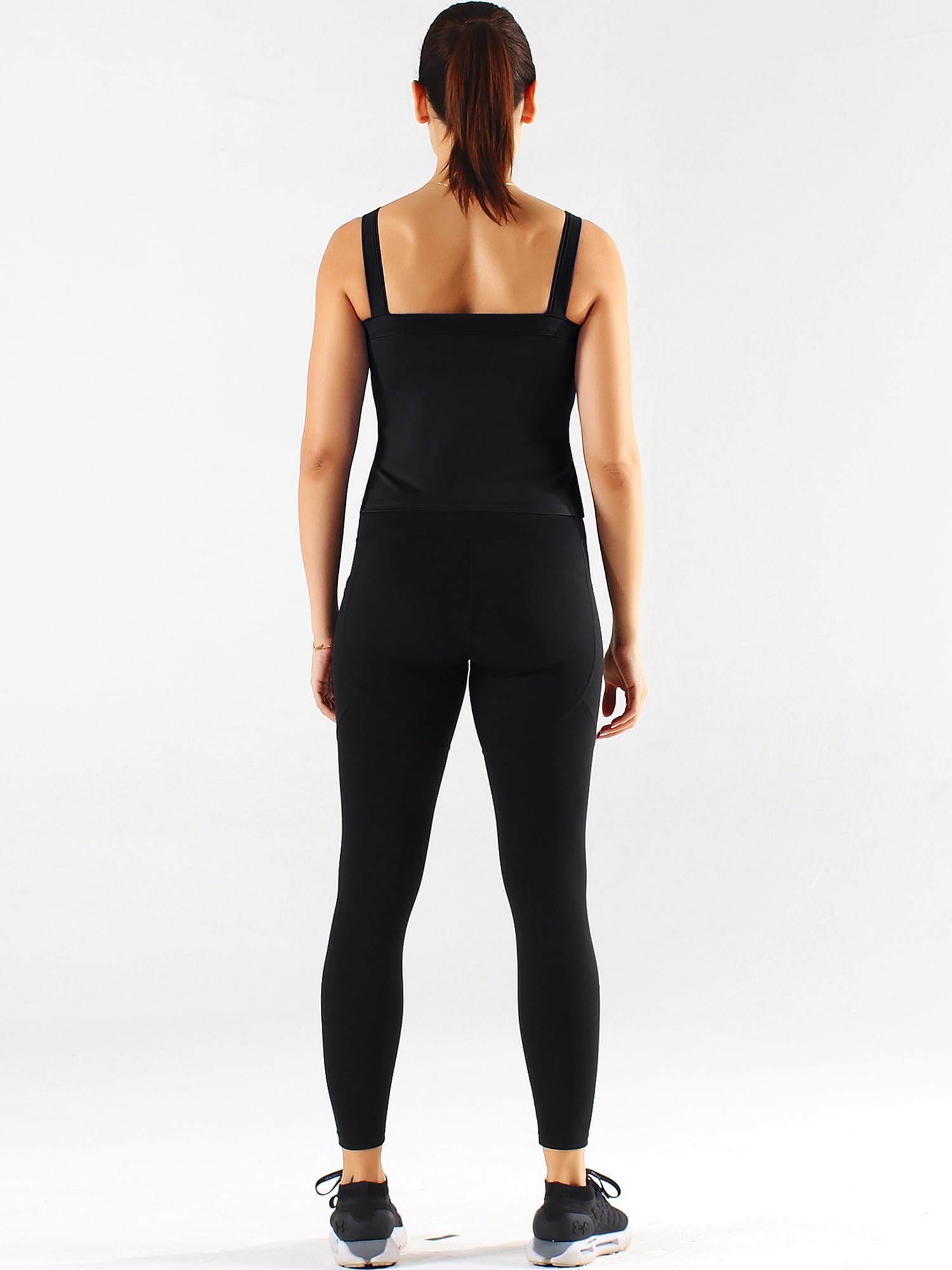 CADMUS 3 Pack Yoga Tank Tops with Sport Bra Crop Top for Running, Black/Pink/White, Medium