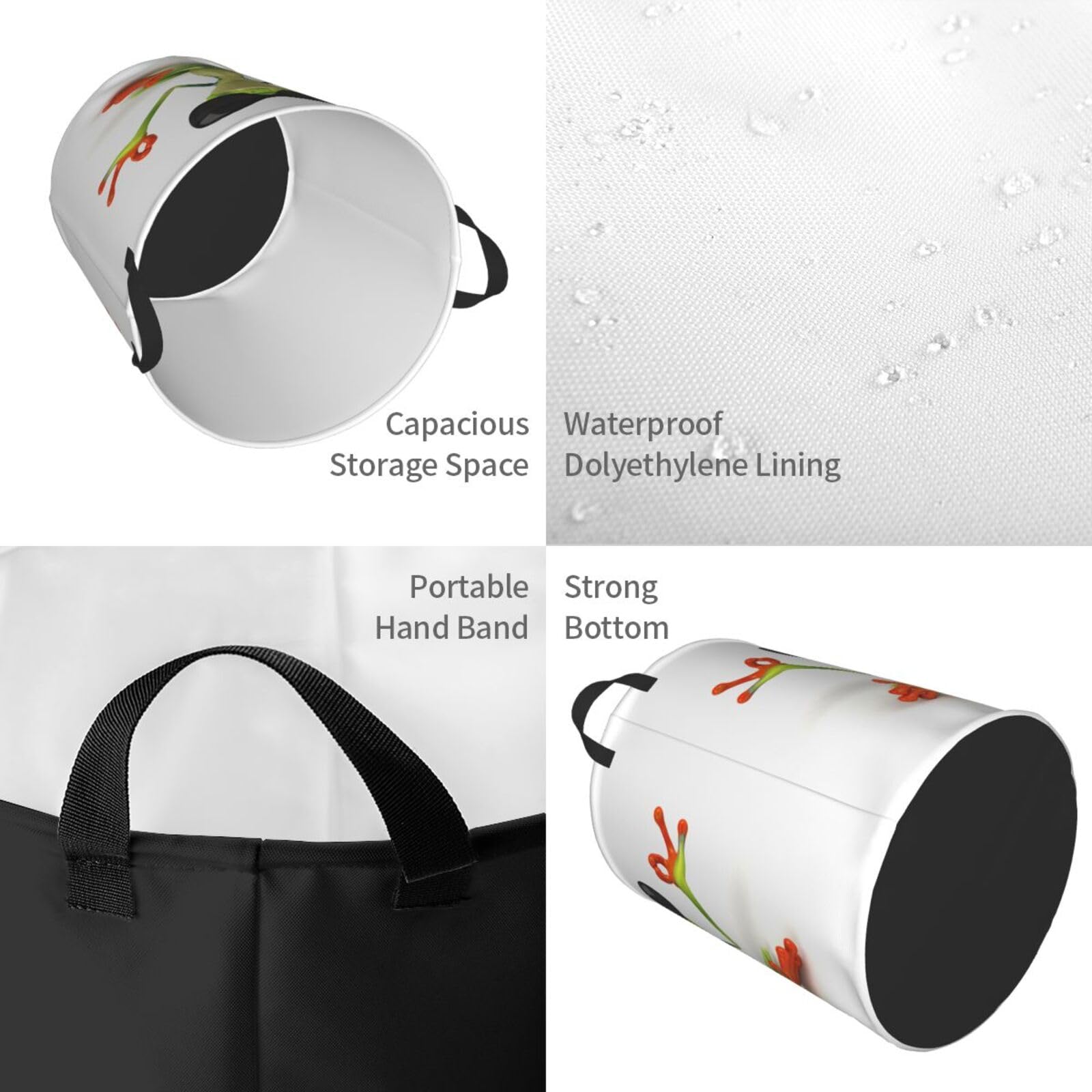 FOISIIAEA Laundry Basket,Funny Frog Wearing Glasses Bathroom Organizer Basket Waterproof Foldable Cloth Hamper with Lining for Home Storage