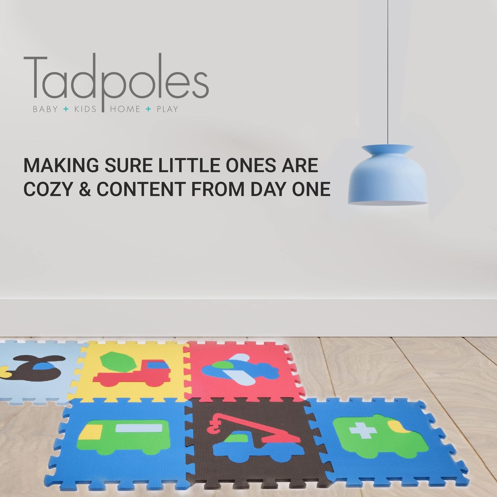 Tadpoles 16 Tiles Transportation Playmat for Kids | Interlocking Tiles with 16 Border Pieces | Soft EVA Foam | Safe & Durable | Total Floor Coverage 50β x 50β | Ages 3 & Up | Multicolor
