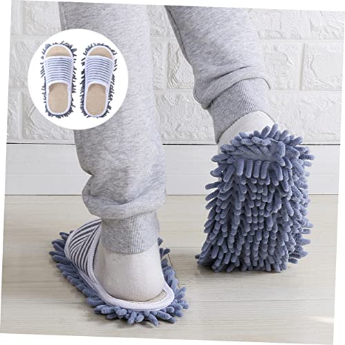 Healvian 1 Pair Slippers Cleaning Mops Floor Mops Interior Cleaner Floor Cleaner Chenille Slippers Indoor Slipper for Cleaning Cloth Shoes Cleaning Slipper Antiskid Footwear Grey Man Stripe
