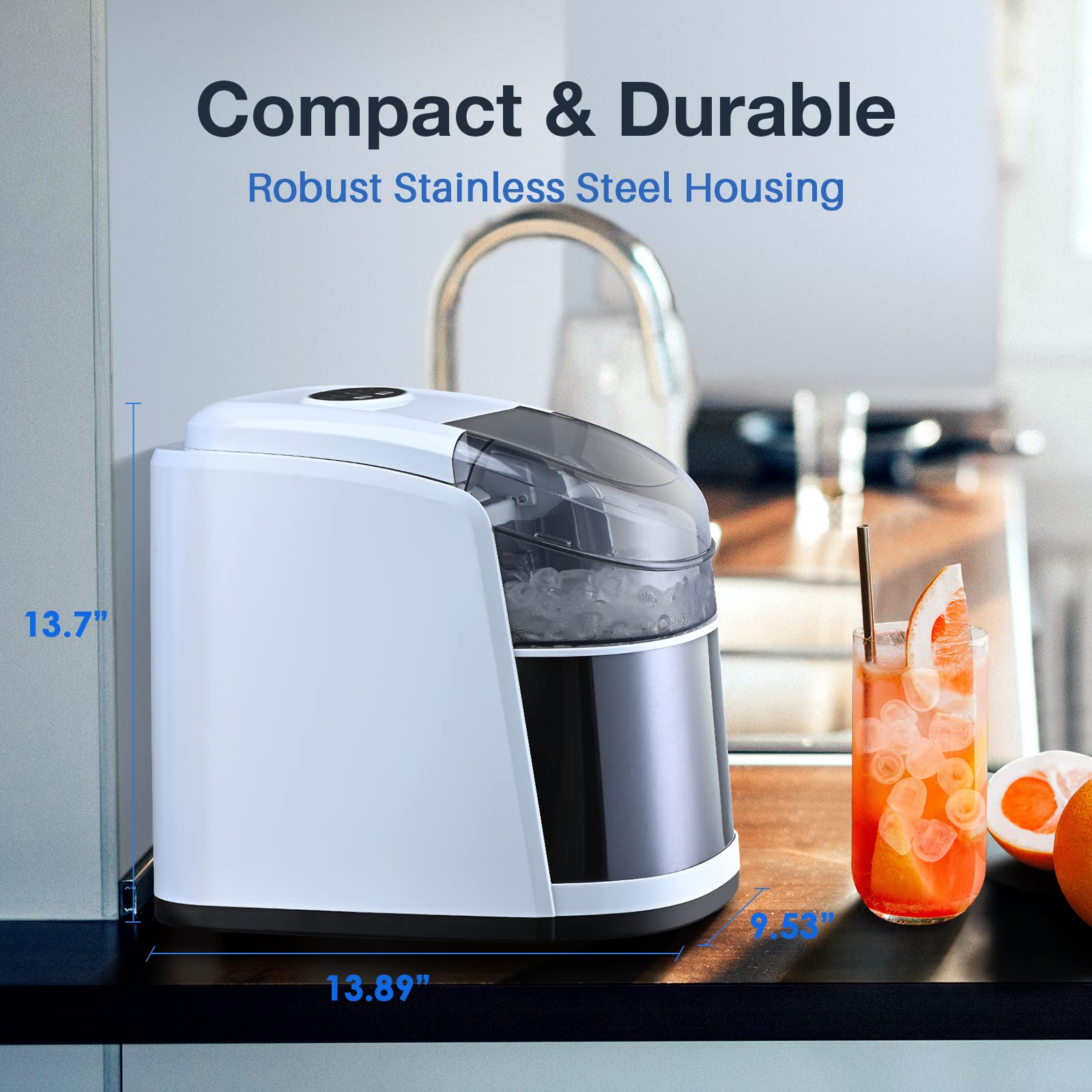 Ice Maker Countertop Machine with Self-Cleaning Function,26LBS in 24 Hours, 9 Ice Cubes Ready in 6 Mins, Compact Ice Cube Maker with Ice Scoop & Basket for Home Kitchen Office Bar (White)