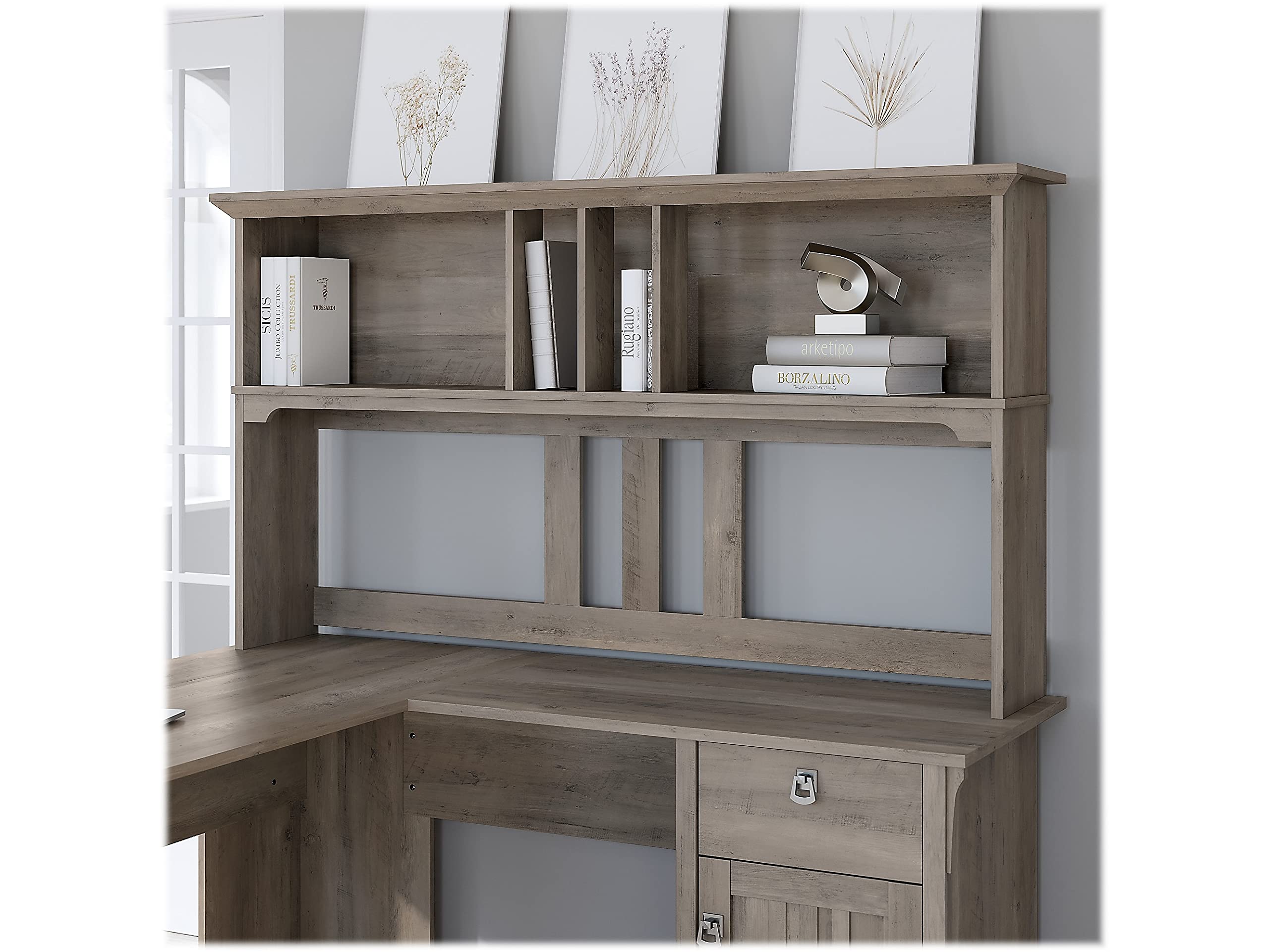 Bush Furniture Salinas Hutch, Desk Attachment with Shelf Storage for Home Office, 60W, Driftwood Gray