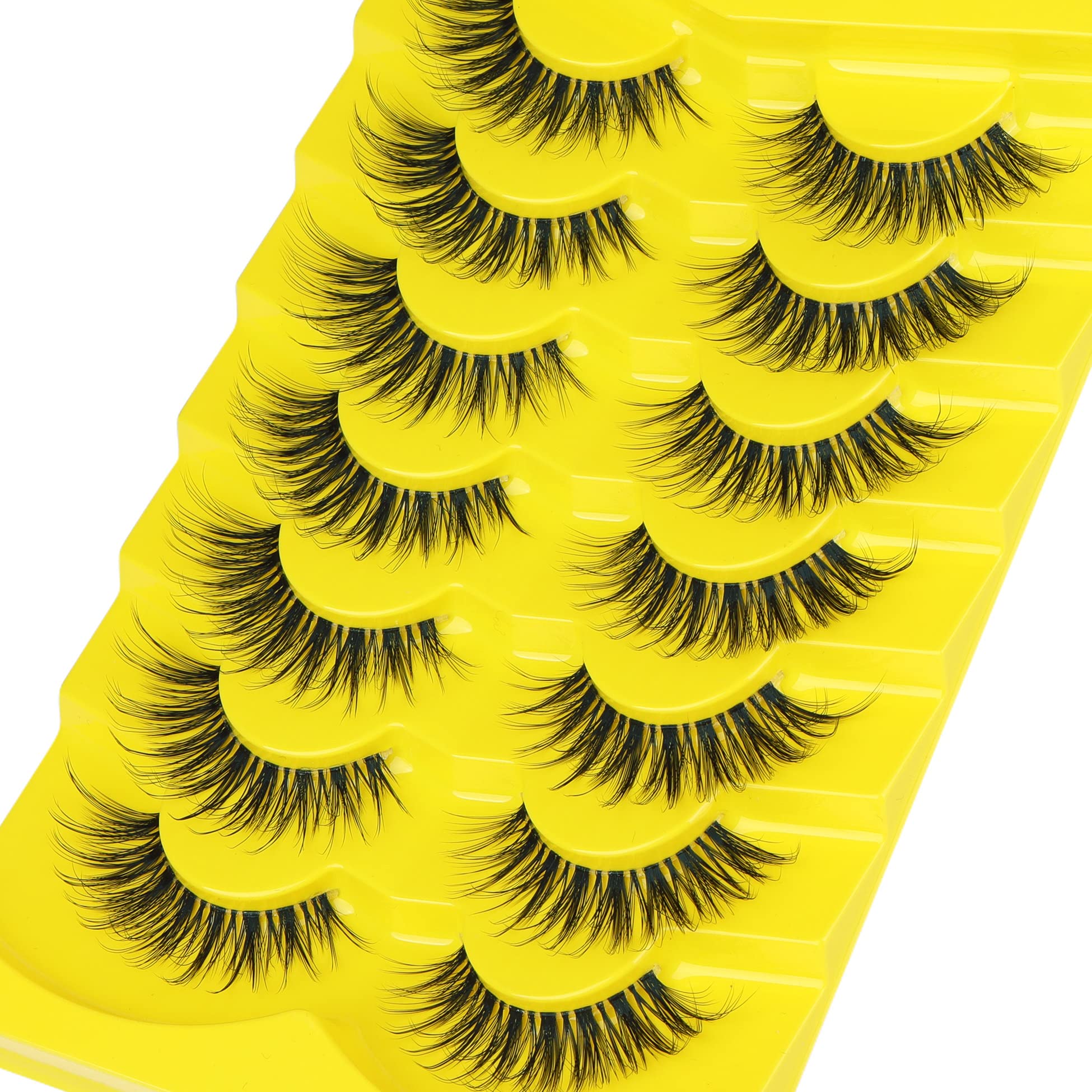 Clear Band Lashes Natural Look False Eyelashes Wispy Fairy Strip Lashes Cat Eye Long Fake Eyelashes 7 Pairs Pack by Pawotence