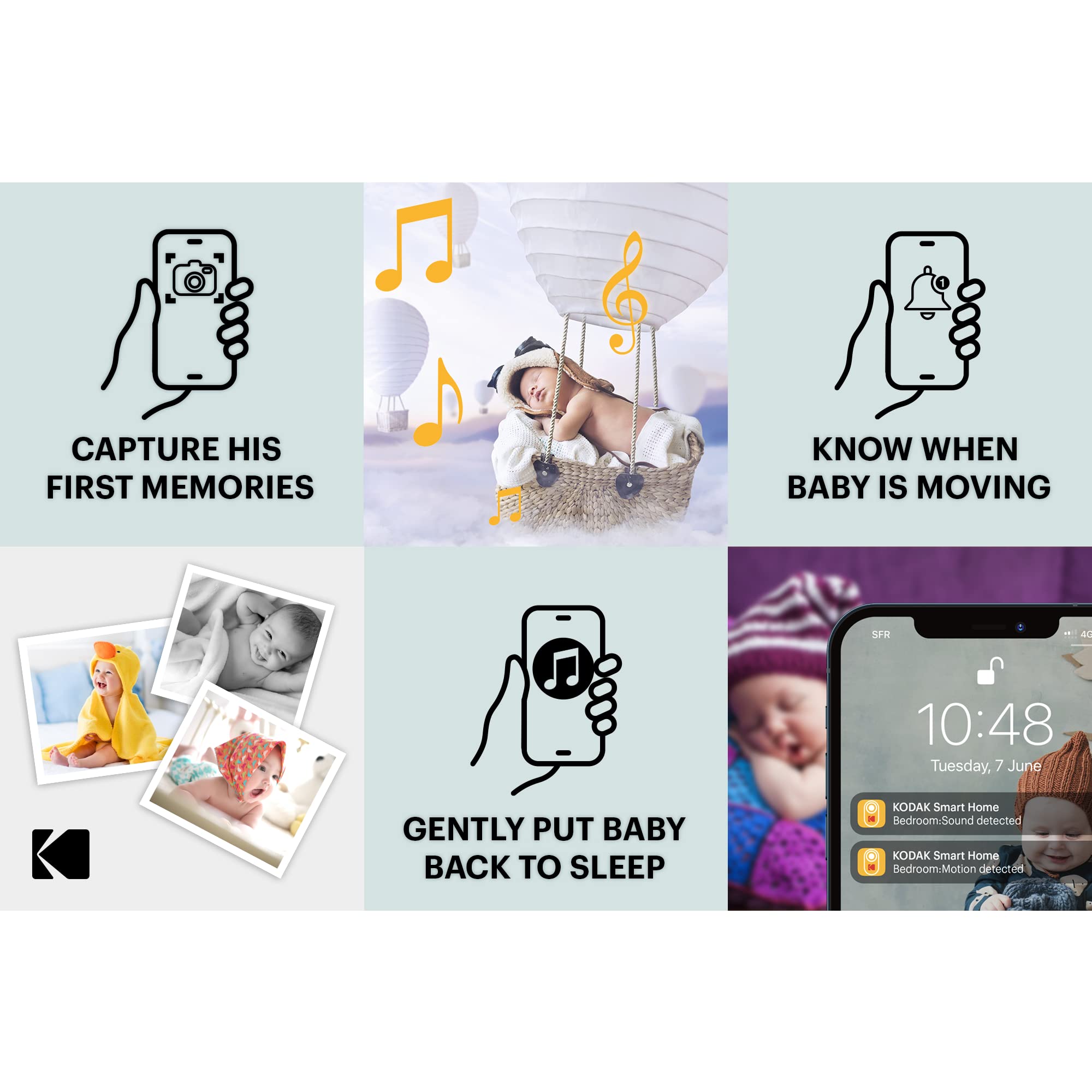 KODAK Cherish C525P Smart Video Baby Monitor, Video for Clear and Confident Check-Ins, User-Friendly Setup and Use and Battery-Life Lasting Through Naptimes or The Whole Night