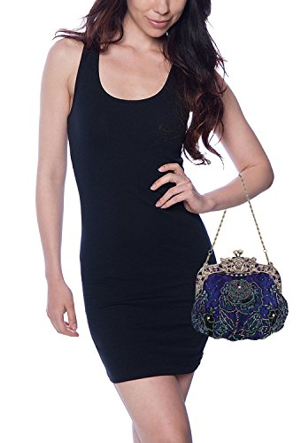 Women's Vintage Elegant Beaded Evening Clutch Bag Prom Party Handbag Rose Purse
