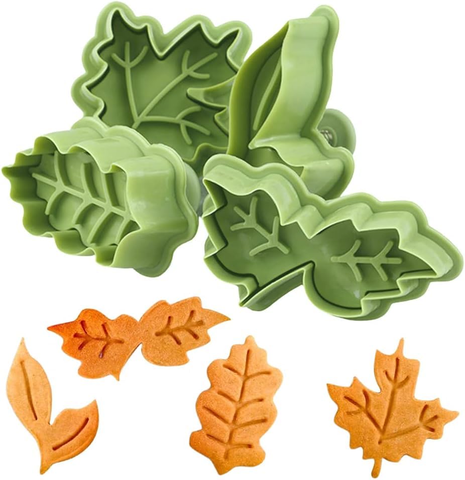 Cake Leaves Baking Pie Crust Mold Cookie Cutters, Pastry/Fondant Stampers/Apple Pie for Thanksgiving, Set of 4 (Random Color)