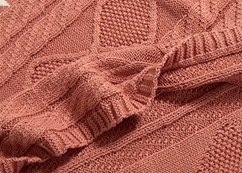 GunziStreet Luxurious Pure Cotton Knitting Throw Blanket Houndstooth Thousand-Bird Pattern Splicing Nordic Style Soft Warm Home Decor for Bed Couch Bedroom (Red Ruby, 51x63)