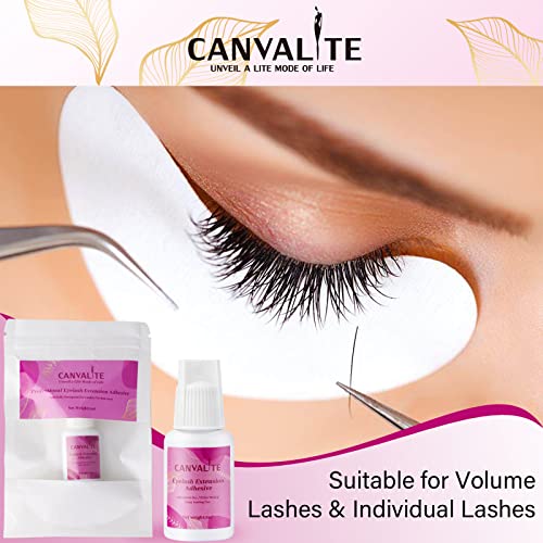 Canvalite Eyelash Glue for Lash Extensions 0.17oz, Extra Strong Lash Glue 0.5 Sec Dry Time, 6-8 Weeks Retention Lash Adhesive Black Latex-Free Eyelash Extension Glue for Professional Salon Use