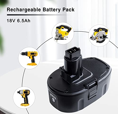 DTK Battery Replacement for Dewalt 18V XRP Ni-Cad Battery DC9096 DC9098 DC9099 DE9039 DE9095 DE9096 DE9098 DW9095 DW9096 DW9098 DE9503 DC9182 18 Volt 6.5Ah Batteries