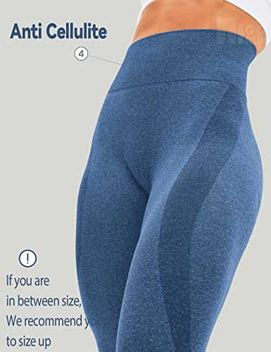 HIGORUN Women Seamless Leggings Smile Contour High Waist Workout Gym Yoga Pants Darkblue M