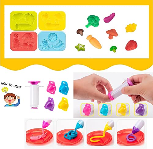 Jaeespon Dough Play Tools for Kids-40pcs Dough Sets with Dinosaur Fruit Roller Cutter Scissor and Various Plastic Accessories Molds, Best Toys Gift for Age 2-8
