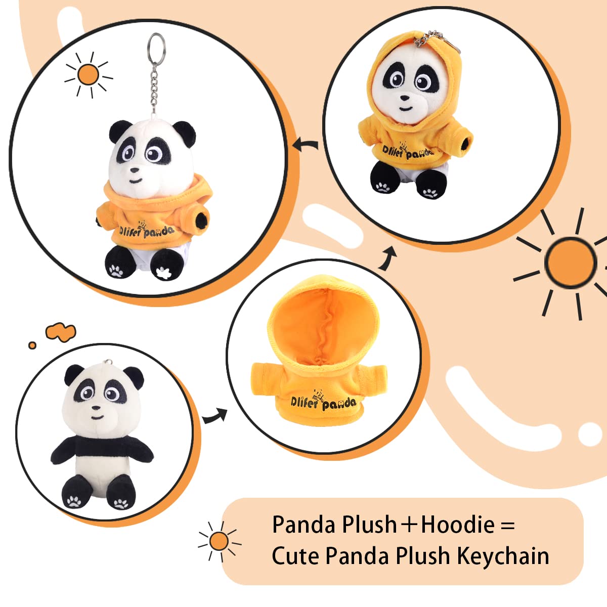 Cute Panda Plush Keychain,with Kawaii Costume Panda Bear Stuffed Animal Keychain,Panda Plushie Keychains for Backpacks,Car,Home Decor,Keychain Charms 4.7in/12cm