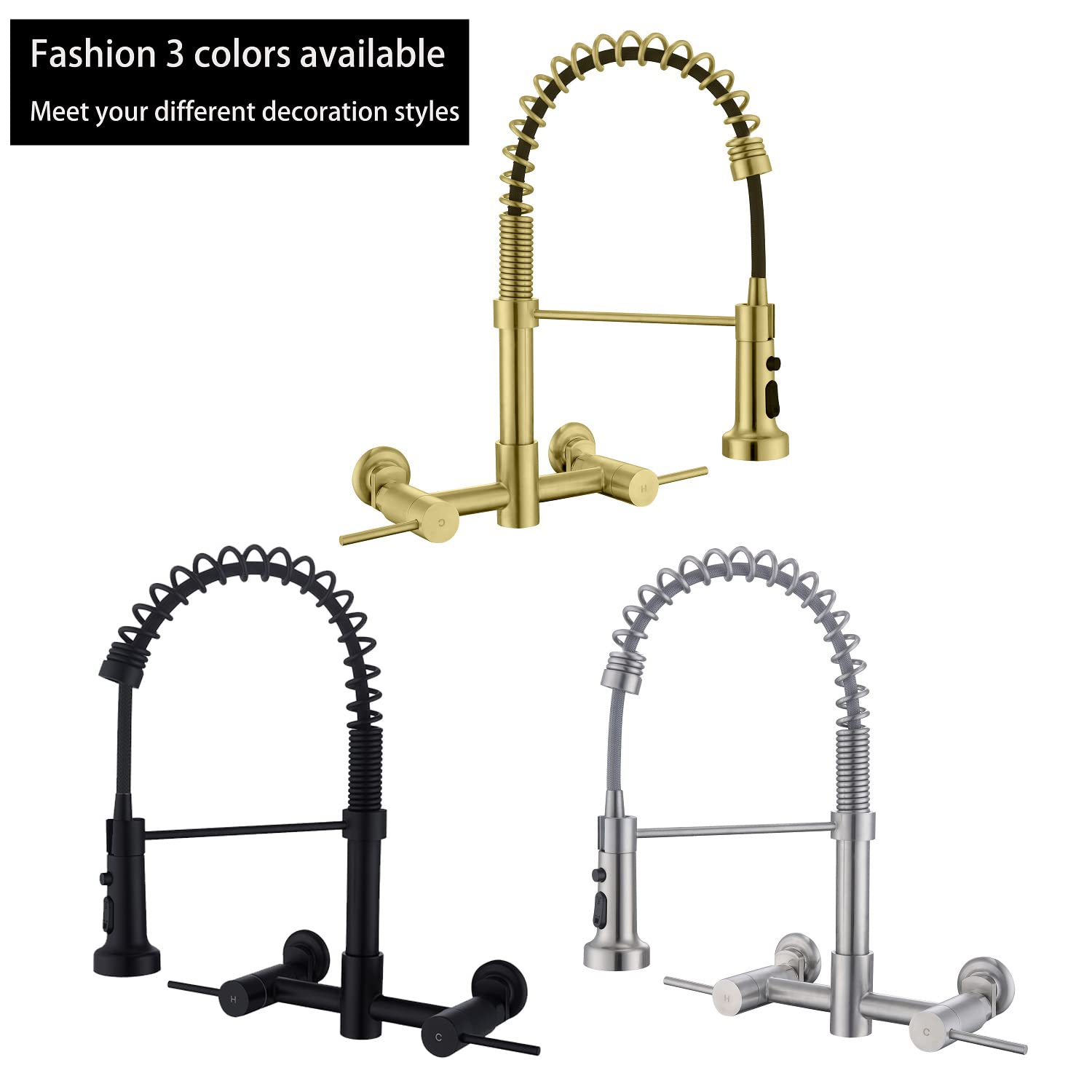 Fonveth Wall Mount Kitchen Faucet, 8 Inch Center Wall Mount Kitchen Sink Faucet with Pull Down Sprayer, Wall Mount Faucet with SprayerCommercial Wall Mount Faucet, Brushed Nickel