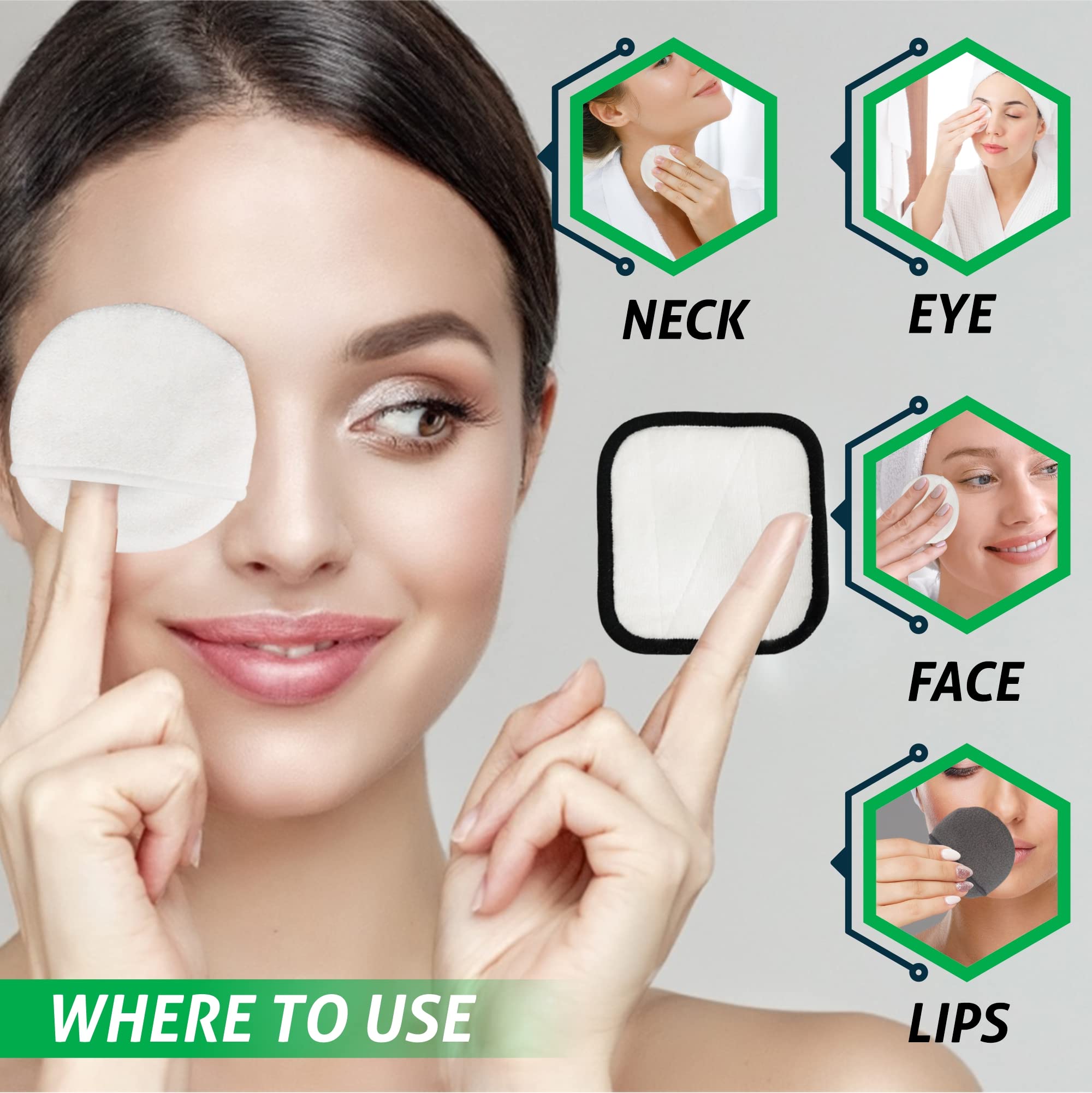BOONBOO Reusable Make-up Removal Pads, 3-Layer, 18 Pieces