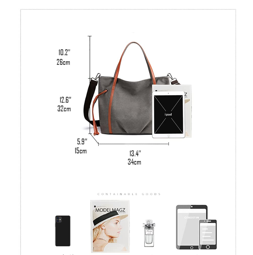 Canvas Shoulder Handbag Tote Bags for Women Top Handle Satchel Handbags Messenger Bag Purse with Adjustable Shoulder Strap (Grey)
