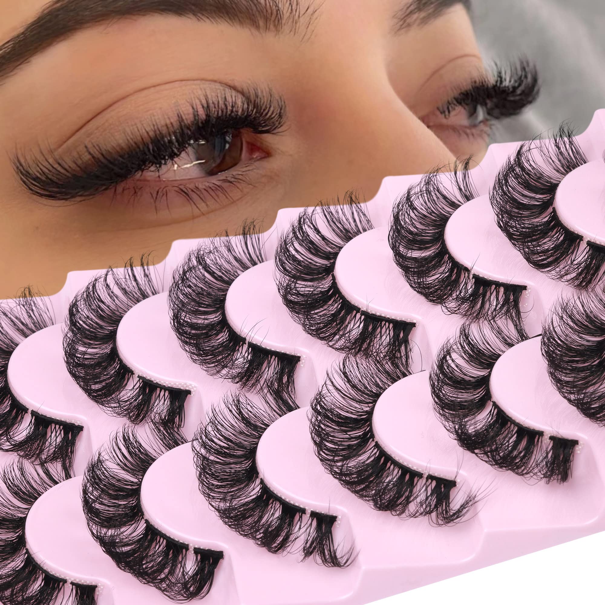 Cluster Mink Lashes Natural Look Fluffy D Curl Strip Eyelashes Extension Russian Eye Lashes Individual Wispy 5D Volume False Eyelashes 8 Pairs DIY Fake Eyelashes ALICROWN
