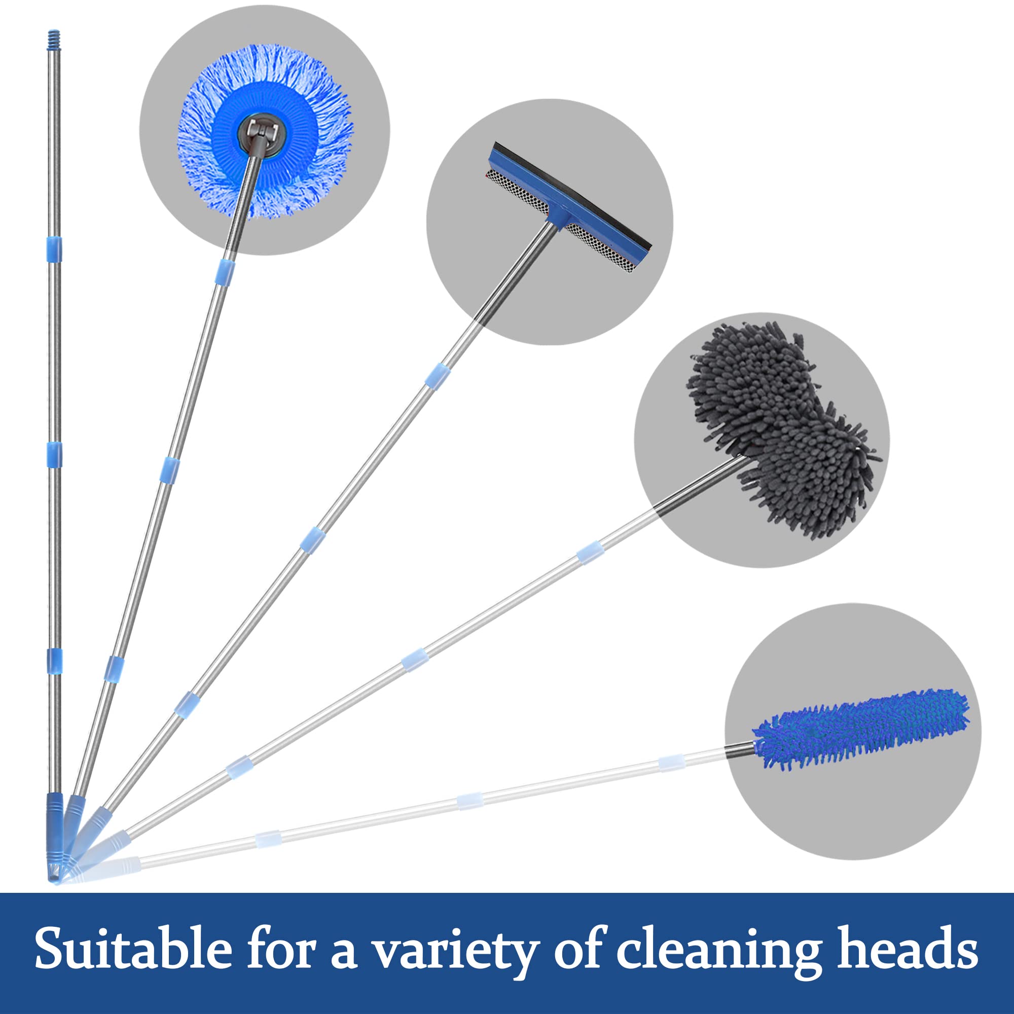 cosbur Spin Mop Handle Replacement, 4-Section Mop Handle Replacement for Spin Mop, Stainless Steel Mop Pole Handle for Commercial Mop and Mop Refills, Cleaning Tools Accessories(Blue)