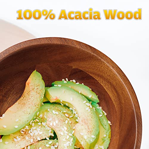 HOMEXCEL Acacia Wooden Salad Bowls Set of 4 Pieces,7β Salad Bowl,Light and Durable Serving Bowl for Containing Salads,Fruit, Soups, Cereal and More