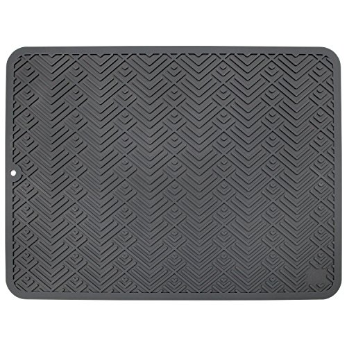 S&T INC. Silicone Dish Drying Mat or Trivet for Kitchen Durable, Heavy Duty, Non-Slip, Dishwasher Safe and Heat Resistant, 12 Inch x 15.8 Inch, Grey
