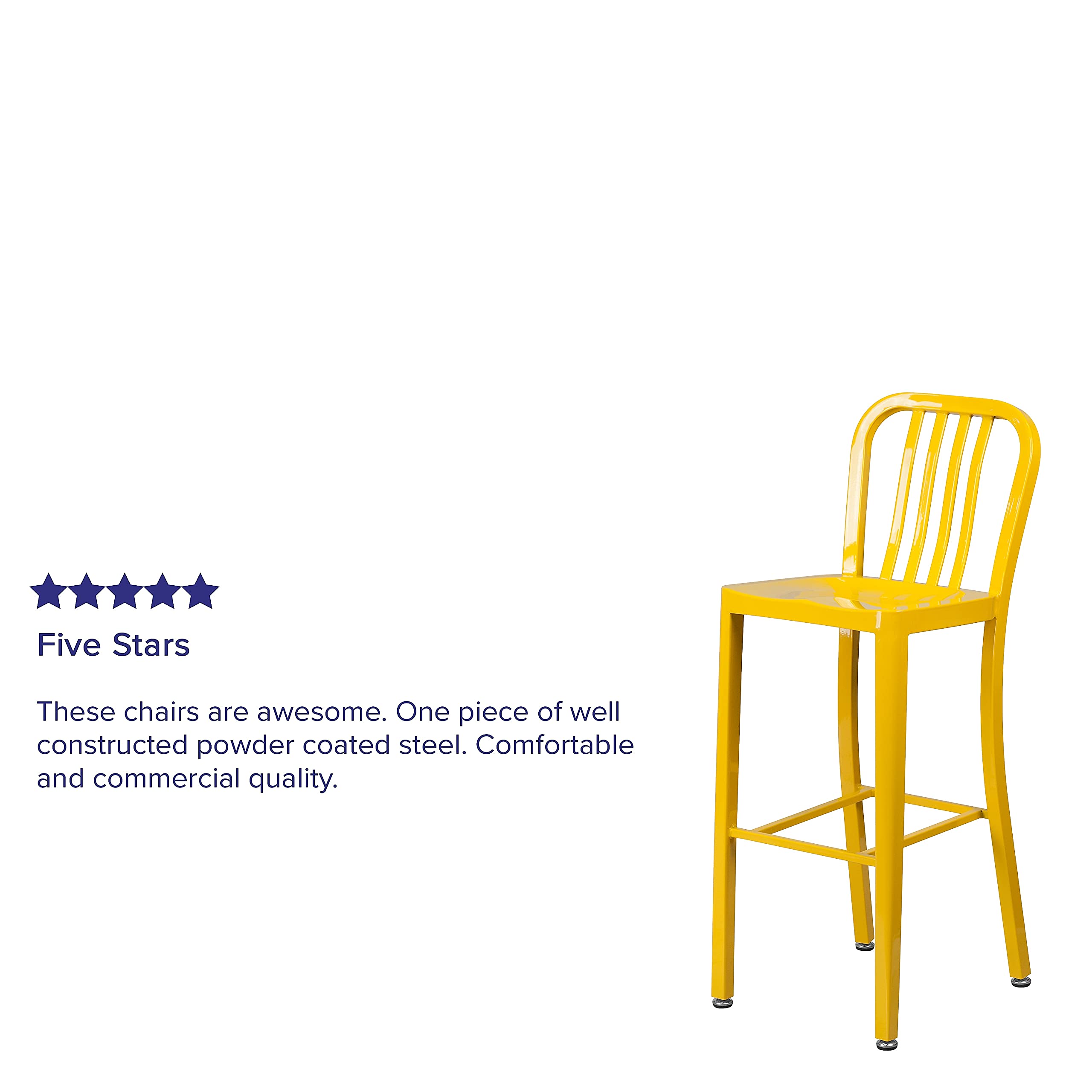 Flash Furniture Gael Commercial Grade 2 Pack 30" High Yellow Metal Indoor-Outdoor Barstool with Vertical Slat Back