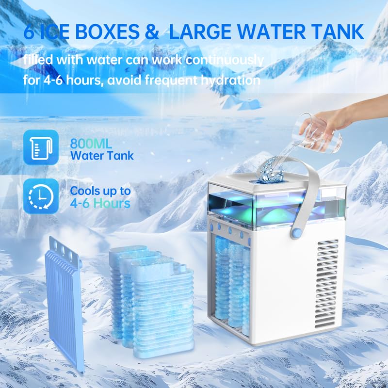 bubbacare Portable Air Conditioners, 4 in 1 Rechargeable Mini Air Conditioner Evaporative Personal Cooler Humidifier with App Control, 800ML Mini AC Desktop Cooling Fan for Office Tent Bedroom