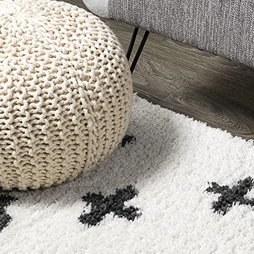 JONATHAN Y MOH403A-5 Cristo Berber Geometric Shag Indoor Area-Rug Bohemian Contemporary Easy-Cleaning Bedroom Kitchen Living Room Non Shedding, 5 X 8, White/Black