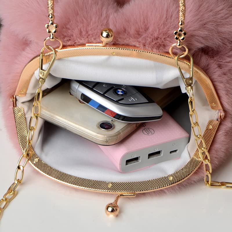 Cute Rabbit Ear Plush Bags for Women, Bunny Ear Chain Crossbody Bags (Pink)