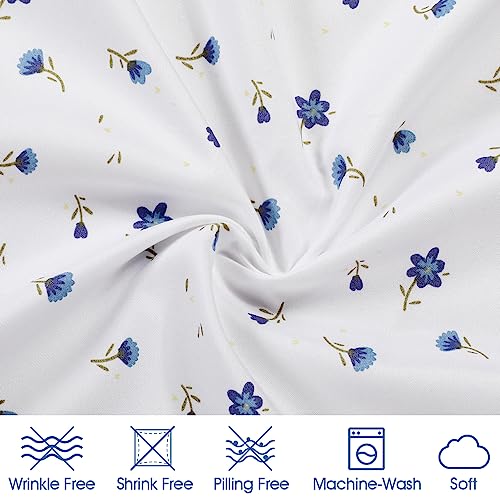 HOMEIDEAS 6 Piece Printed Full Size Bed Sheets, Extra Soft Brushed Microfiber 1800 Bedding Pattern Sheets, Deep Pocket, Wrinkle & Fade Free, Blue Floral