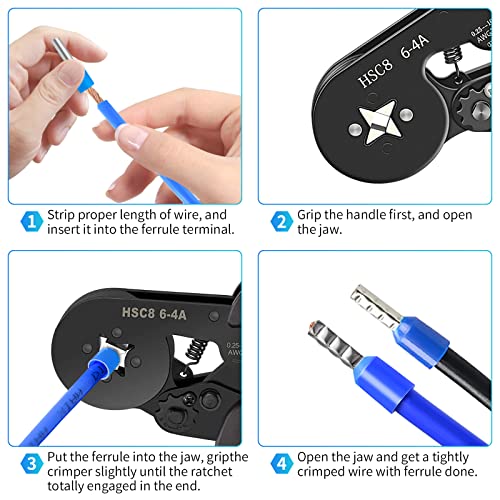 DIVANC Ferrule Crimping Tool Kit, Ferrule Crimper Plier with 1200pcs Wire Ferrules Kit Wire Ends Terminals, Self-adjustable Ratchet Wire Crimper for AWG 23–7 Electrical Wire Connectors(Blue)