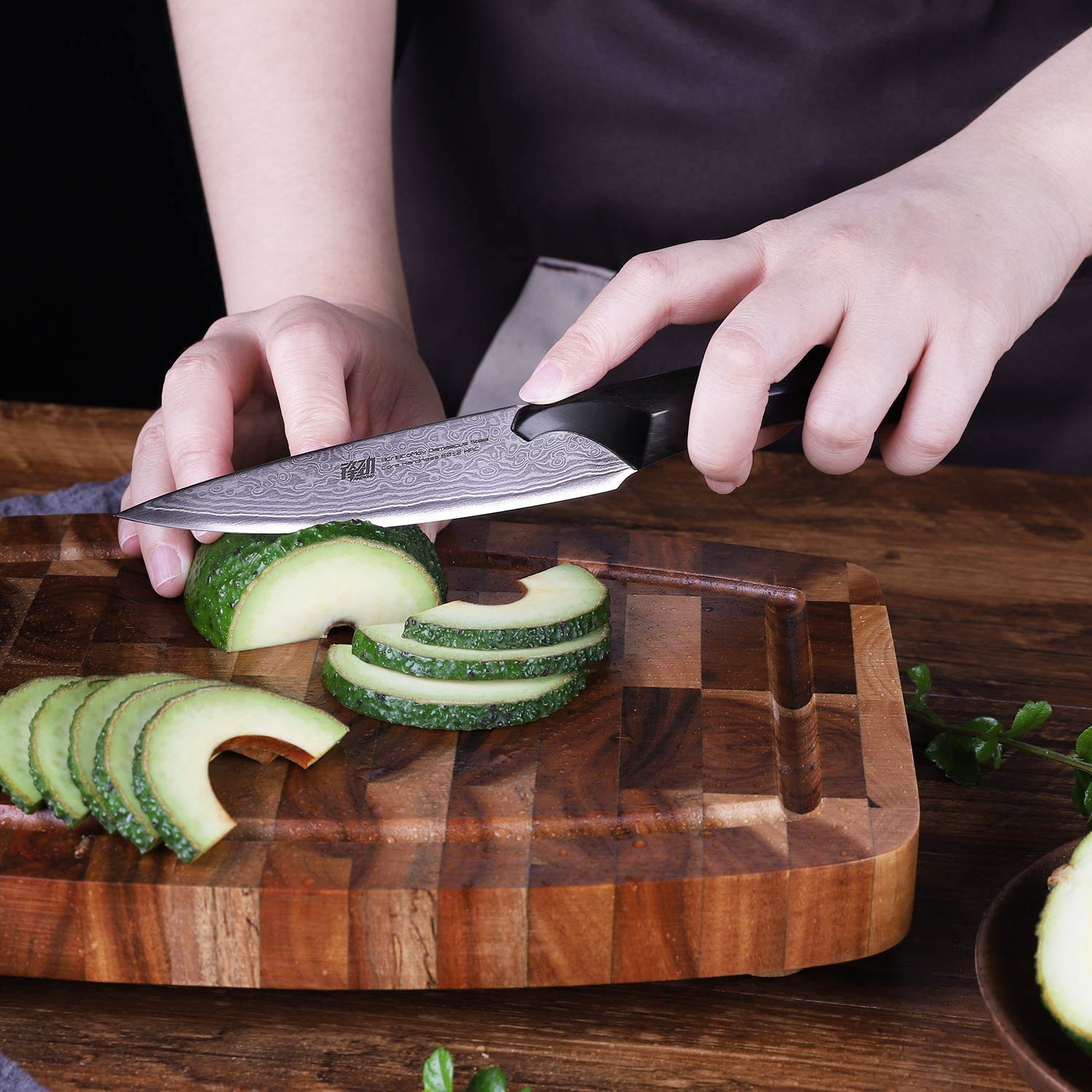 FINDKING 5 Inch Kitchen Utility Knife, Damascus Steel Paring Knife, Sharp Small Fruit Knife for Home Kitchen (Cheetah Series, w/Ebony Wood Handle)