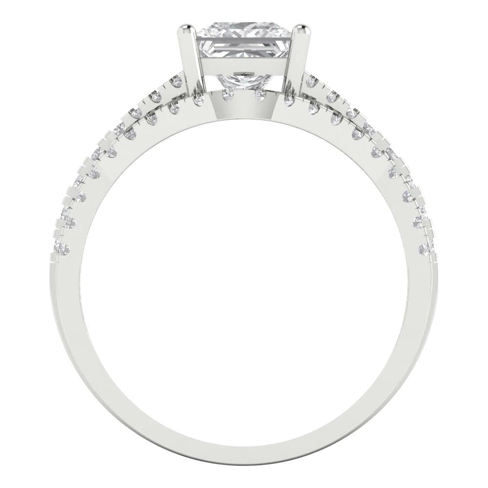 Clara Pucci 2.01ct Princess cut Custom Engraving Pave White Sapphire Engagement Ring Band Wedding Bridal Set Curved 14k White Gold 5.5
