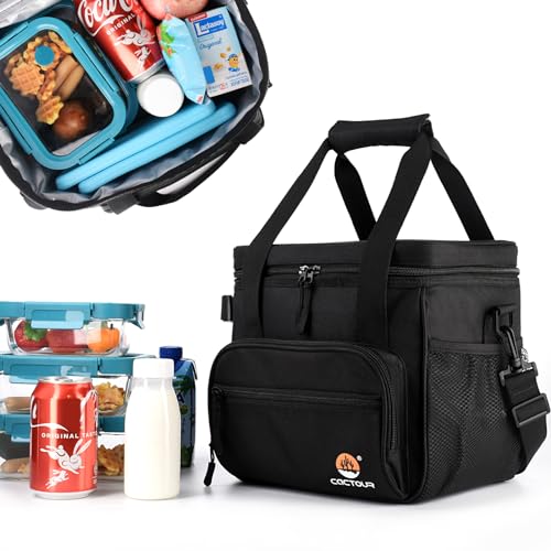 CaCTOUR Large Lunch Bag for Men - Insulated Mens Lunchbox for Work Office Picnic 24-Can (15L) Collapsible & Leakproof Cooler Bag with Adjustable Shoulder Strap for Adults (Black)