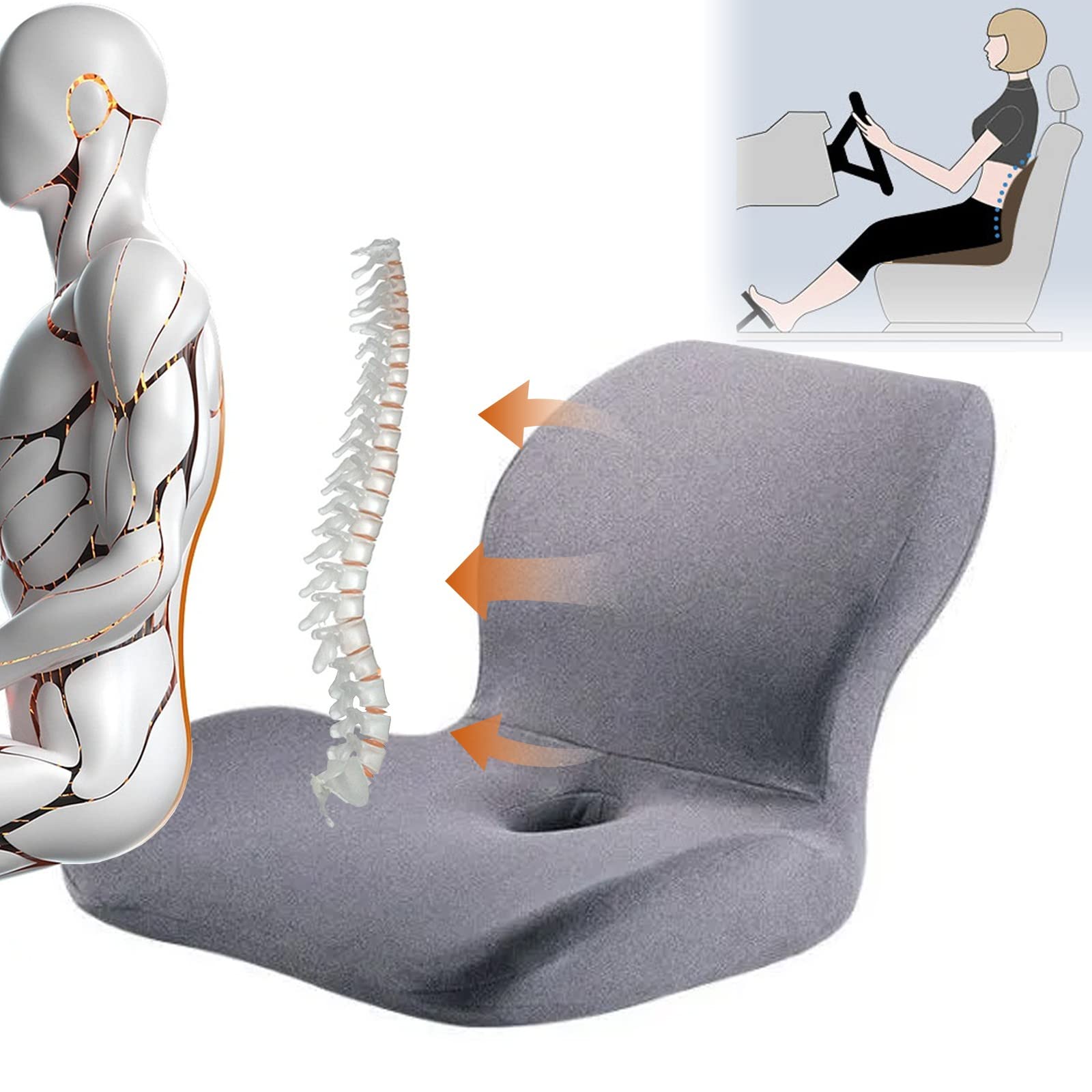 Butt Cushions for Pressure Relief, Car Seat Wedge Cushions for Driving, Chair Office Seat Cushions Seat Cushion, for Short People,for Office Chair,Wheelchair,Plane Elderly Student(Color:Grey)
