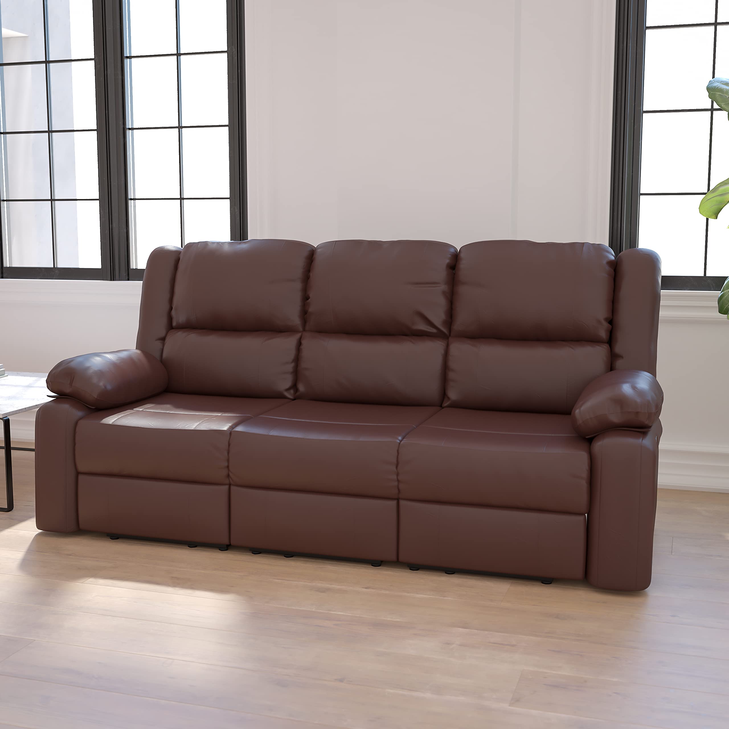 Flash Furniture Harmony Series Brown LeatherSoft Sofa with Two Built-In Recliners