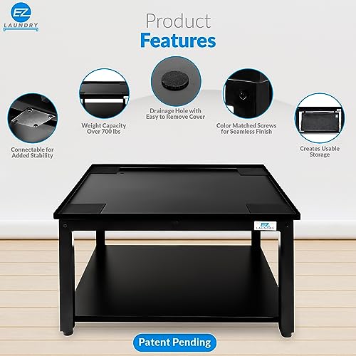 EZ Laundry | Upgraded 29β Universal Pedestal β 700lbs Capacity, Raises 16β with Built-in Drain Pan + Hose, Adjustable Feet, Anti-Vibration, Steel & Storage Shelf for Washer & Dryer (Black)