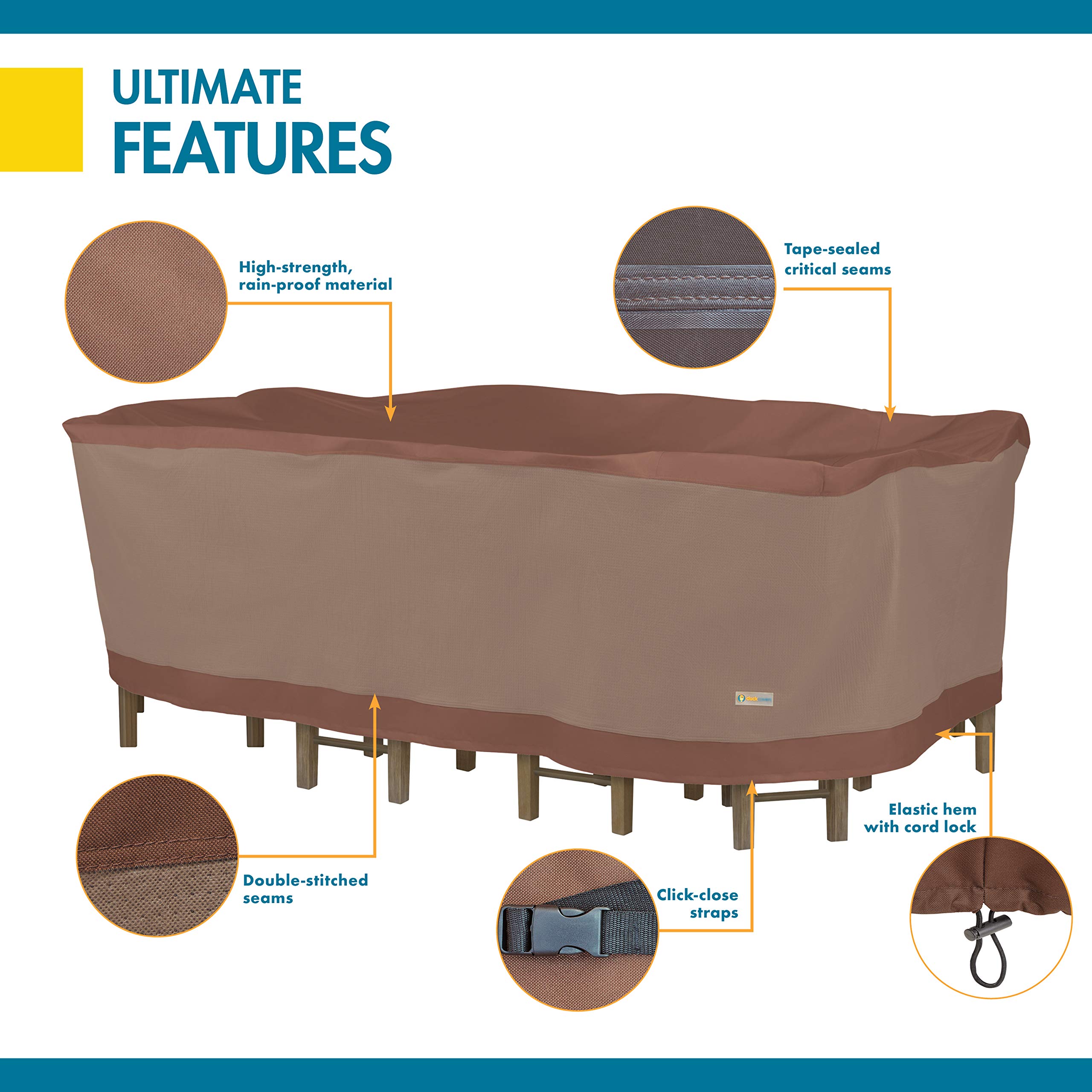 Duck Covers Ultimate Waterproof Rectangular/Oval Patio Table with Chairs Cover, 107 Inch