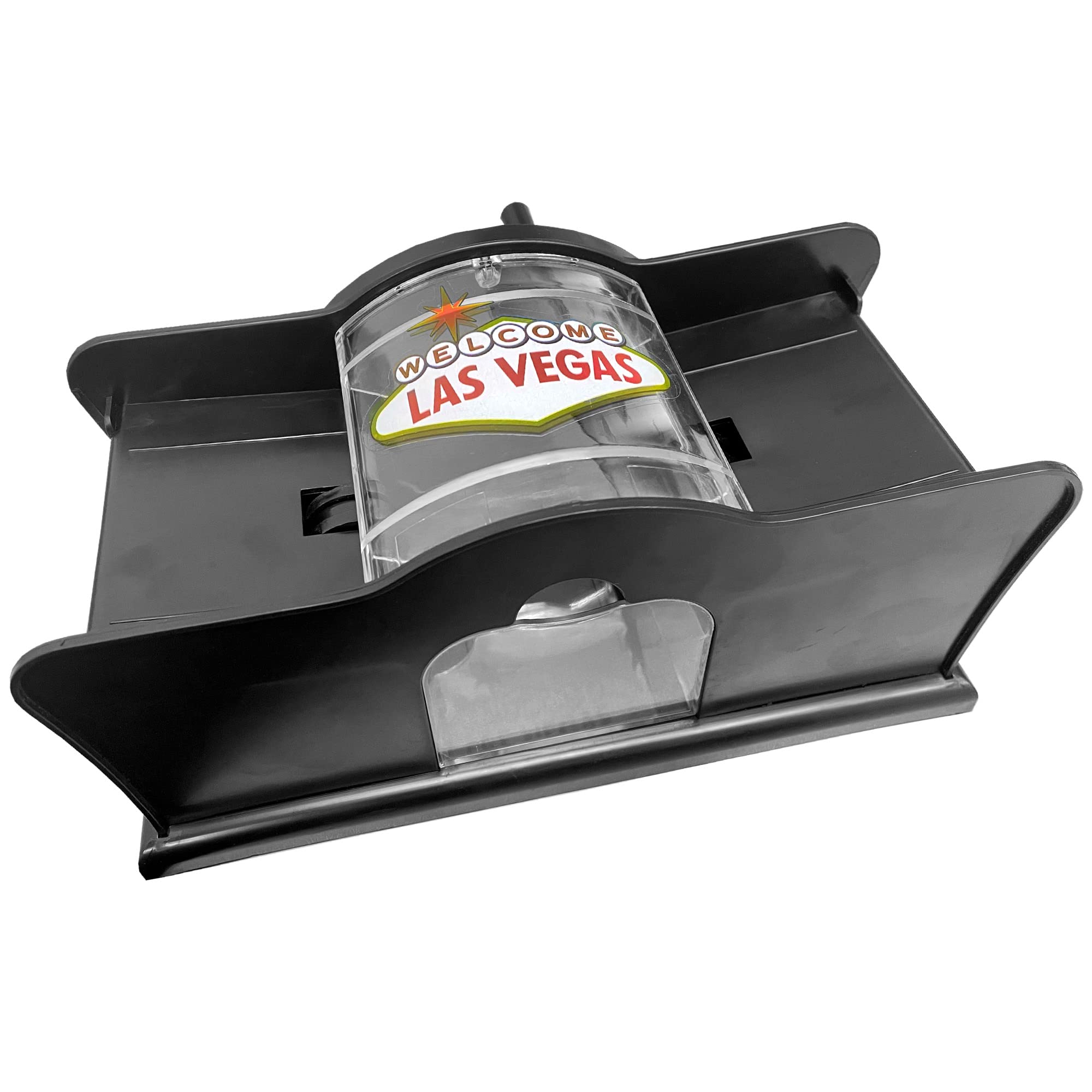 SANZHENG Card Shuffler 2 Deck, Playing Card Shuffler Manual for UNO Blackjack Texas Holdem Poker Home Card Games, Hand Cranked Card Shuffling Machine (Black)