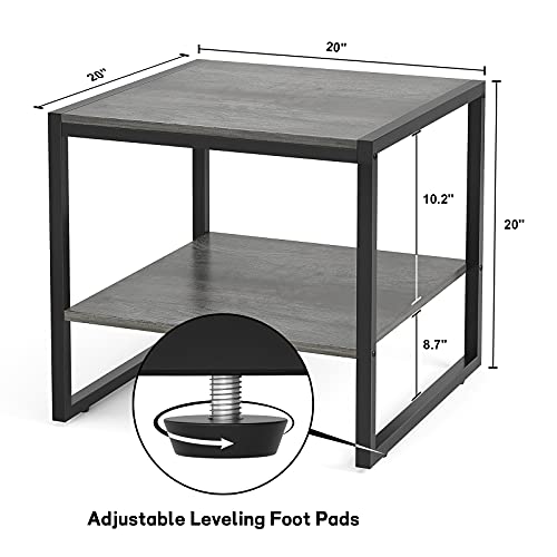 Homieasy End Table, 20 Inch Square Side Table Modern Night Stand with 2-Tier Storage Shelf, Living Room Small Coffee Table, Wood Finish Bedside Table for Bedroom,Black Oak