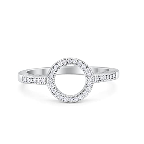 Blue Apple Co. O Open Circle Ring Round Simulated Cubic Zirconia 925 Sterling Silver Size-7