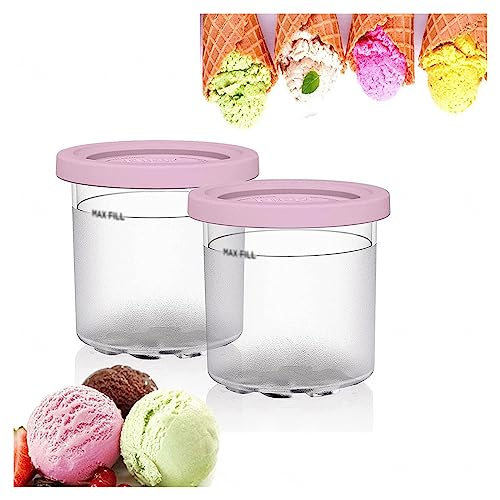 EVANEM 2/4/6PCS Creami Deluxe Pints, for Ninja Creami Deluxe Containers,16 OZ Ice Cream Pints Airtight and Leaf-Proof Compatible NC301 NC300 NC299AMZ Series Ice Cream Maker,Pink-2PCS