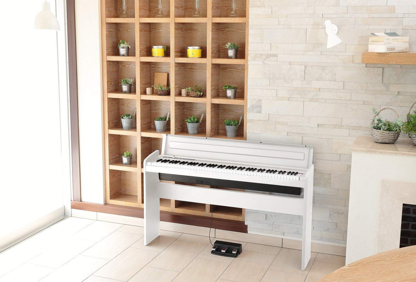 Korg LP-180 Digital Piano - White Bundle with Furniture Bench, Instructional Book, Austin Bazaar Instructional DVD, and Polishing Cloth