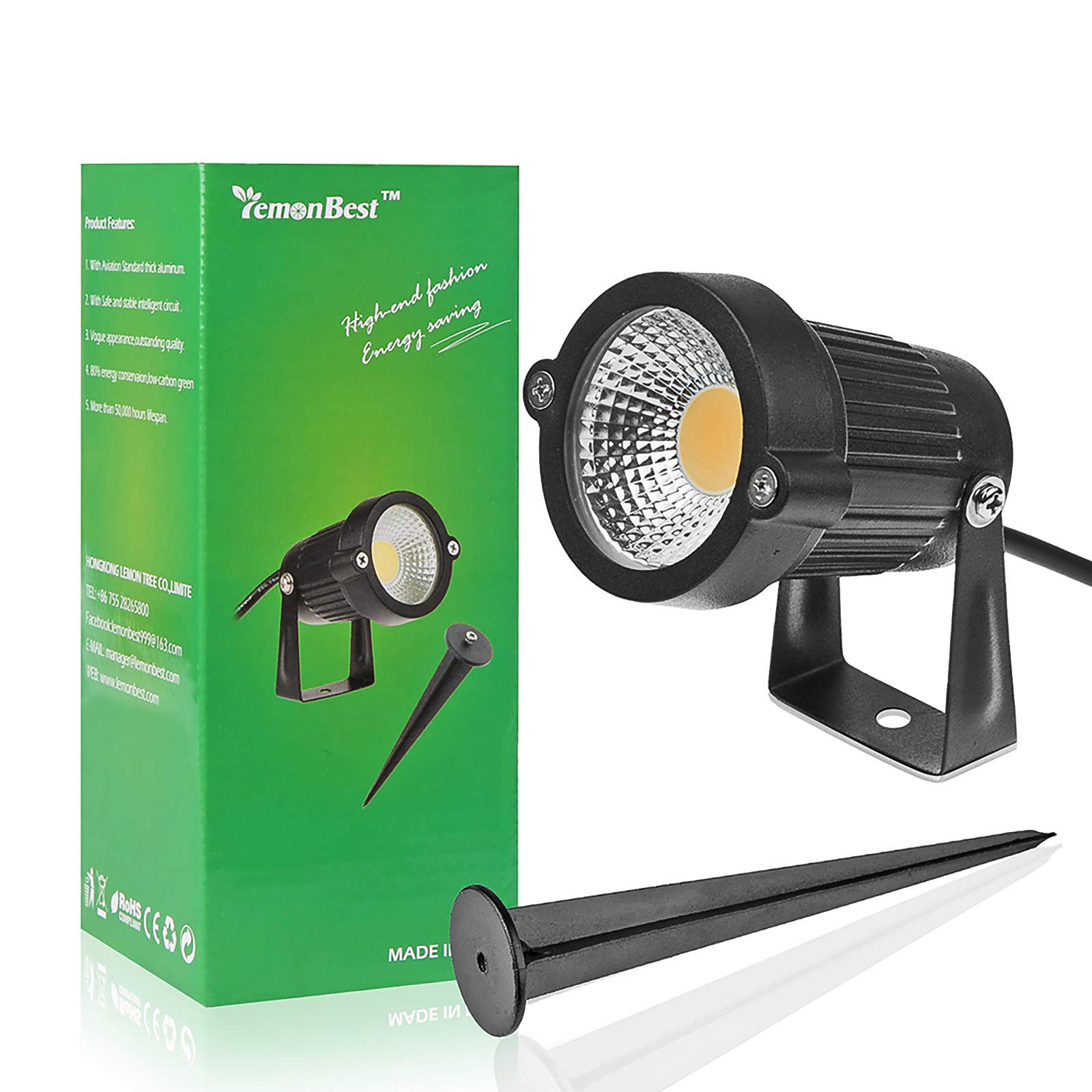 POWSTRO K 5w Lawn Flood Light, COB LED Floodlight Outdoor Led Spotlight for Garden, US Plug COB LED Lawn Light, Home Gardening Railing and Lawn Landscape Lighting, with Spike (Warm Light)