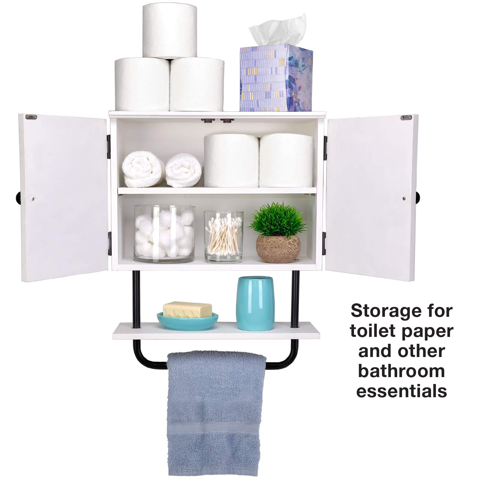 EXCELLO GLOBAL PRODUCTS 17x21” Barndoor Bathroom Wall Cabinet, Space Saver Storage Cabinet Kitchen Medicine Cabinet with Adjustable Shelf and Towel Bar, White