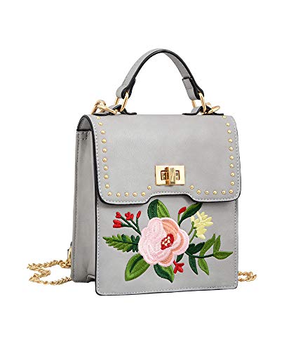 Mellow World Embroidery Floral Women Cross Body Bag, Grey, One Size