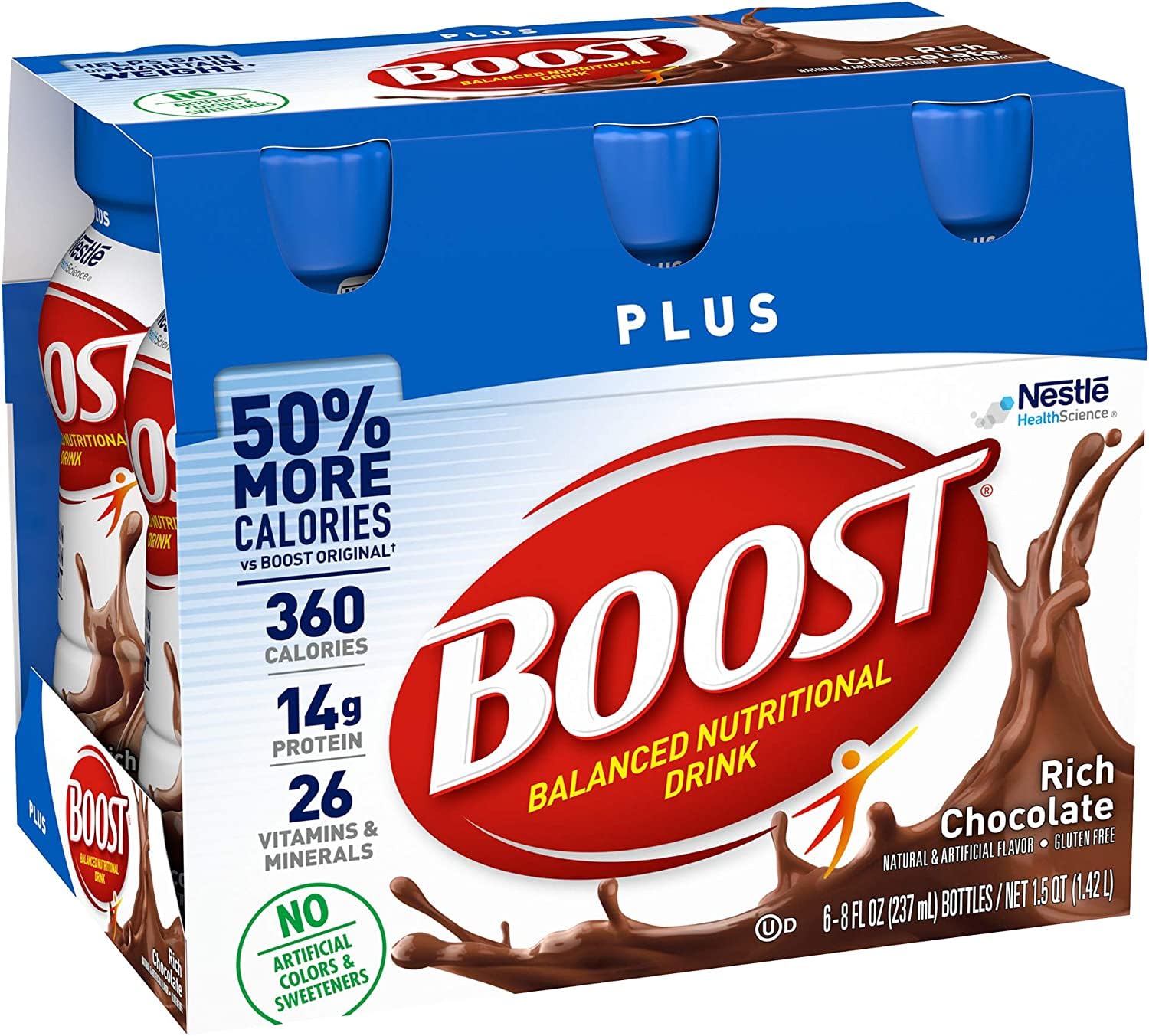 BOOST Plus Rich Chocolate Nutritional Drink, 8 Fl Oz, 6 Pack